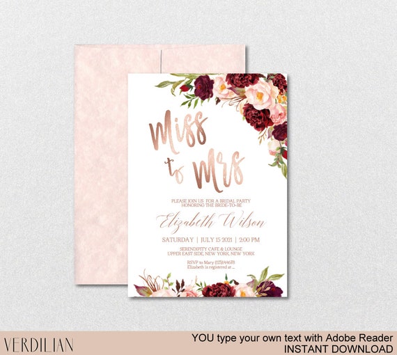 Paper Miss to Mrs Bridal Invite DIY PDF Instant Download|VRD130SMR ...