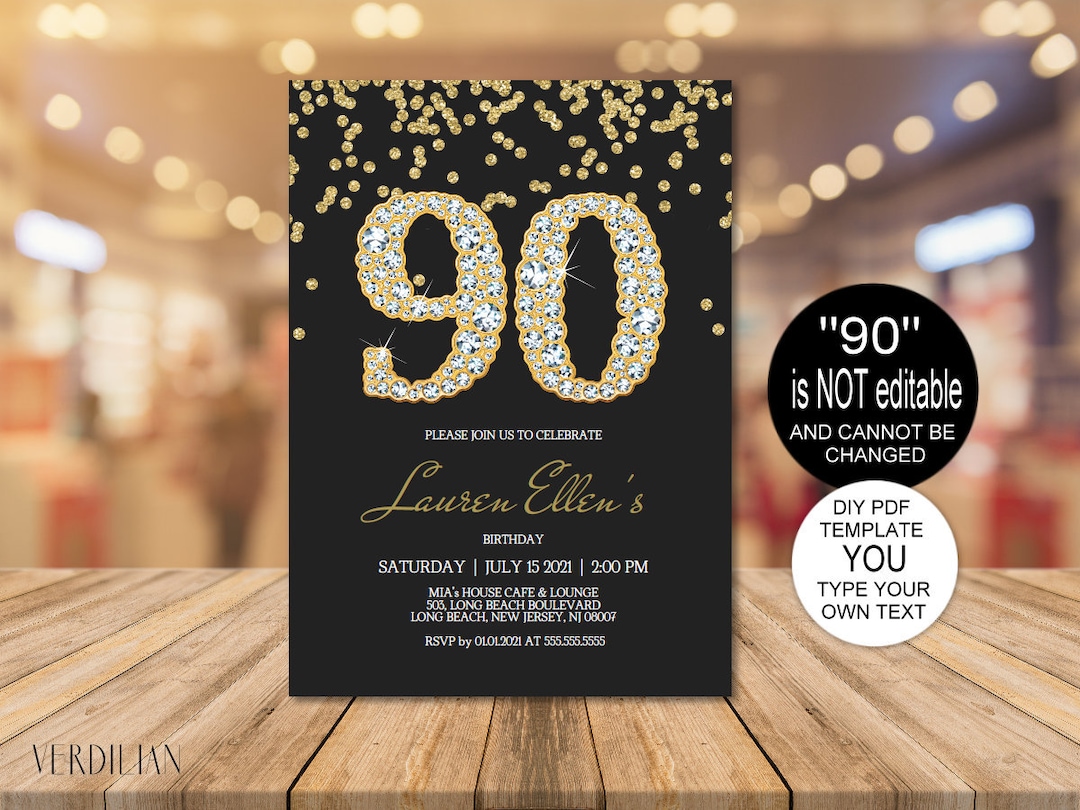 90th Birthday Invitation Printable Template Editable Birthday - Etsy España