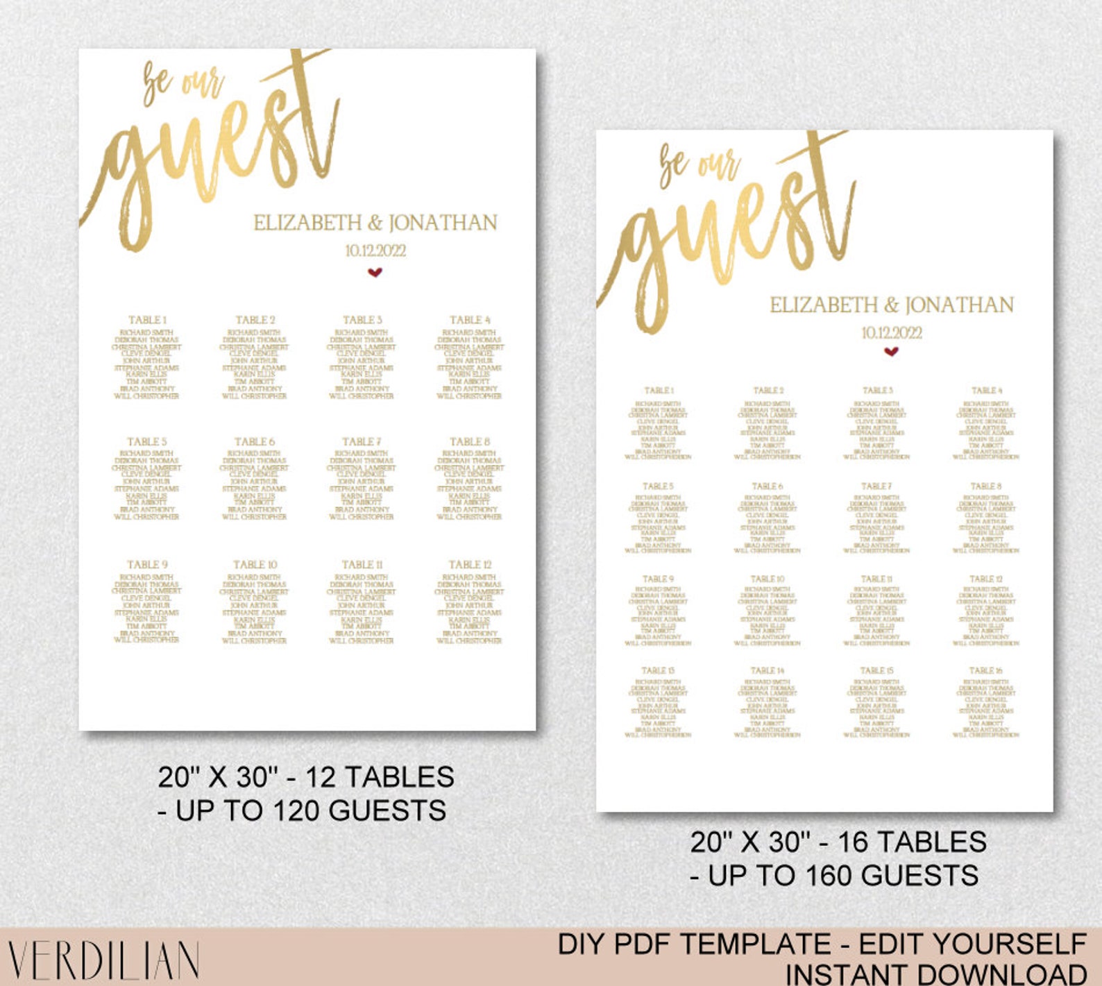 Be Our Guest Seating Chart Printable Template Gold Wedding - Etsy