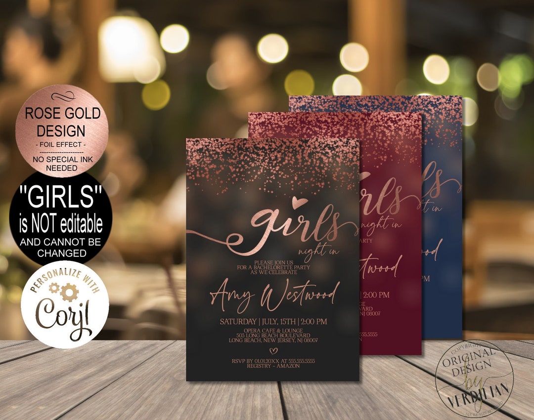 Girls Night Invitation, Girls Night in Invitation Digital, Rose Gold ...