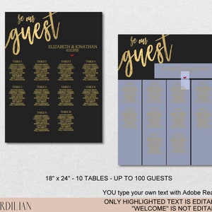 Be Our Guest Seating Chart Printable Template, Black Gold Wedding ...
