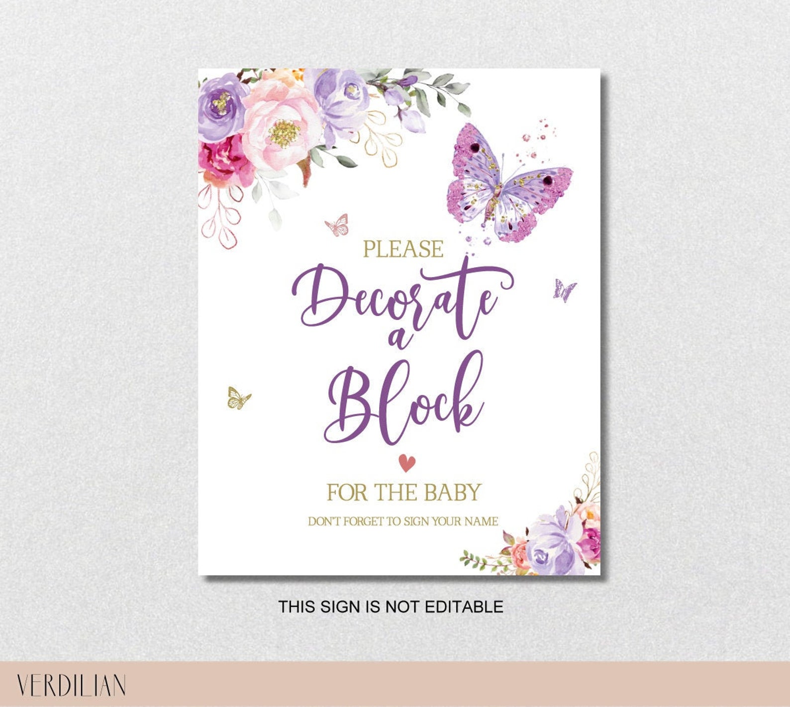 Printable Decorate a Block Sign Butterfly Hot Pink Purple - Etsy