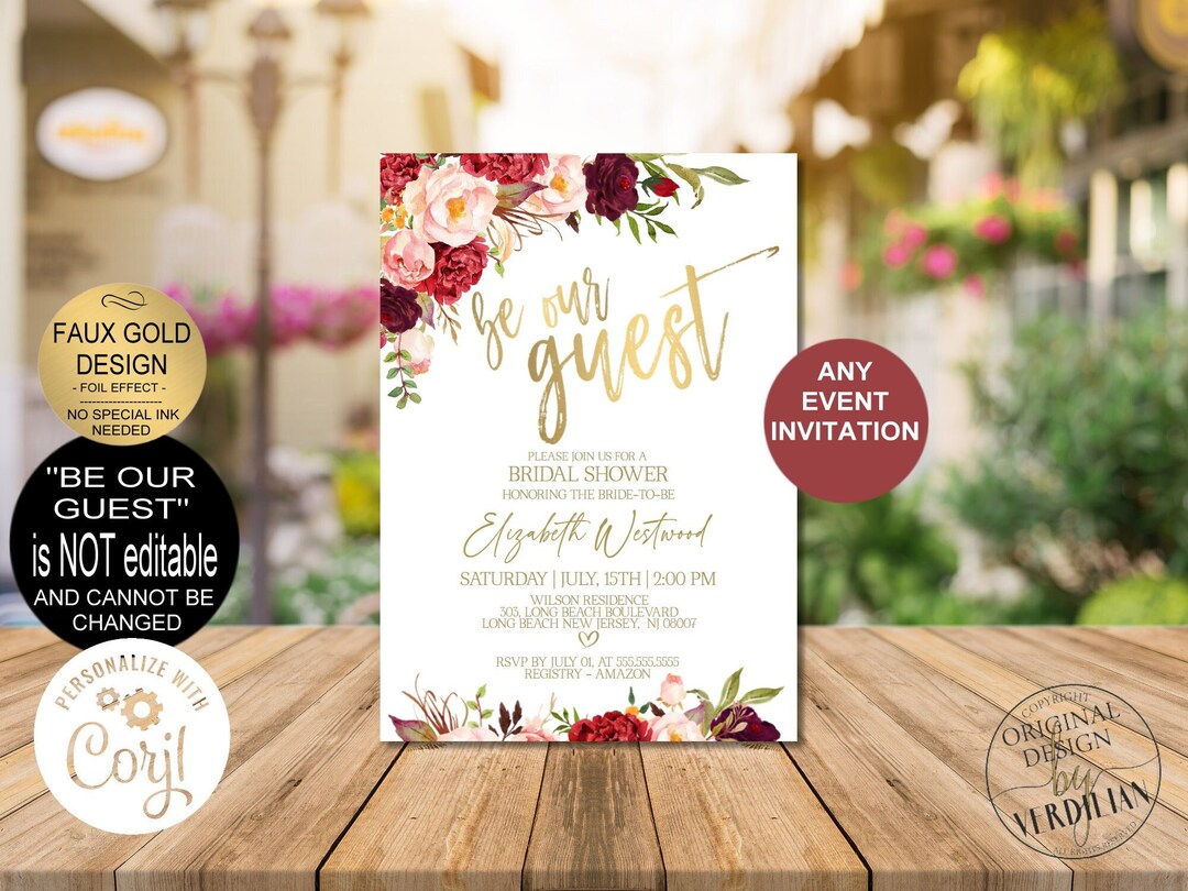 Be Our Guest Invitation, Be Our Guest Bridal Shower Invitation, Beauty ...
