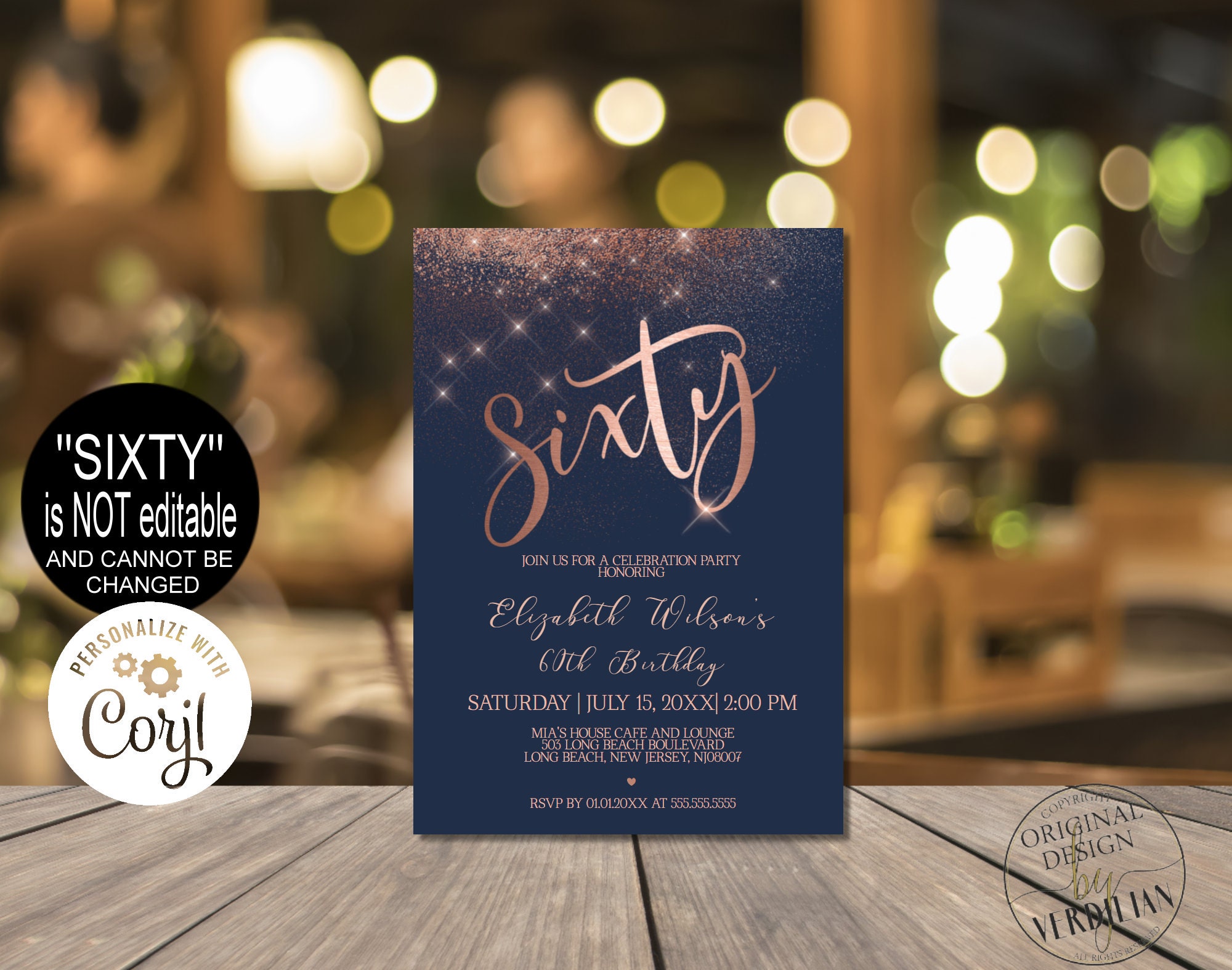 60th Birthday Invitation for Women Digital Rose Gold Black - Etsy