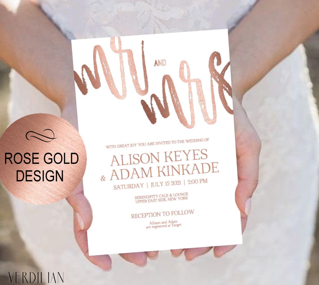 Rose Gold Wedding Invitation Template Set DIY Printable - Etsy