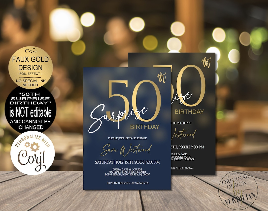 Surprise 50th Birthday Invitations for Men, Vintage 50th Birthday Party ...