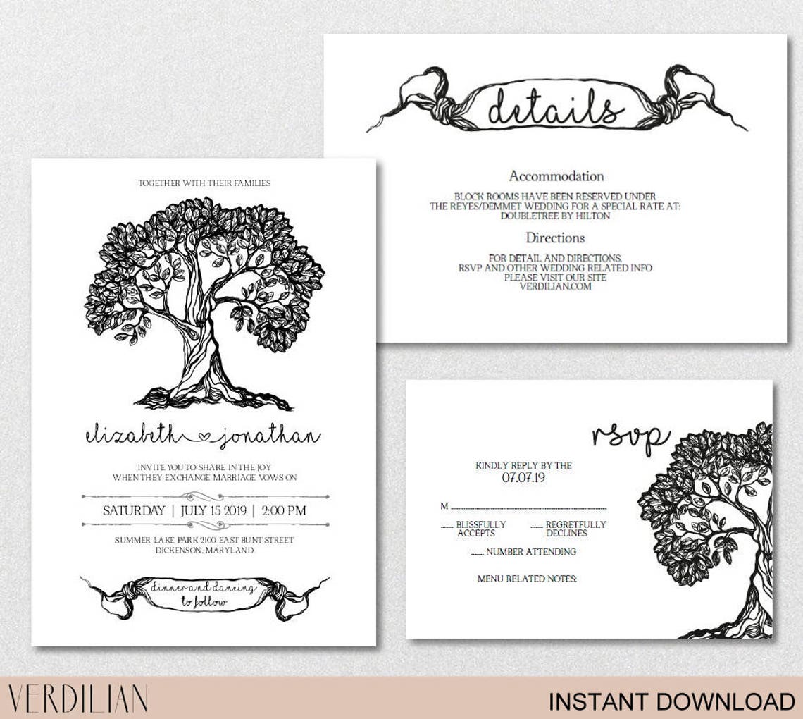 DIY Wedding Invitation Template Tree Wedding - Etsy