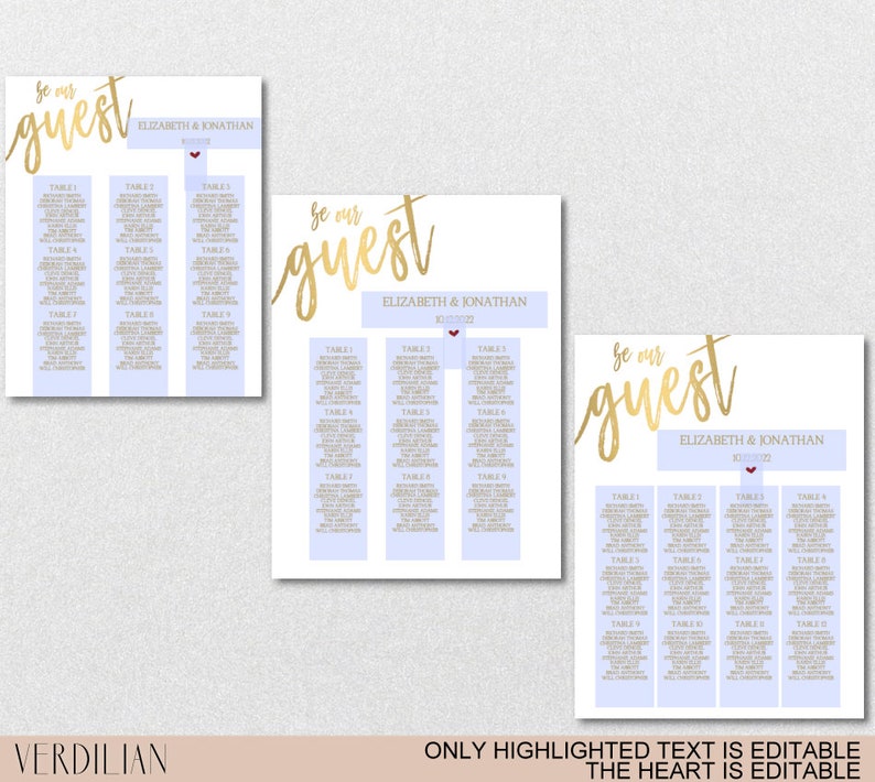 Be Our Guest Seating Chart Printable Template Gold Wedding - Etsy