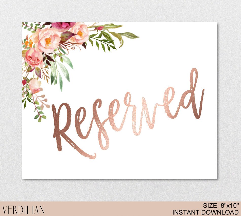 Rose Gold Reserved Sign Printable Reserved Wedding Reception | Etsy