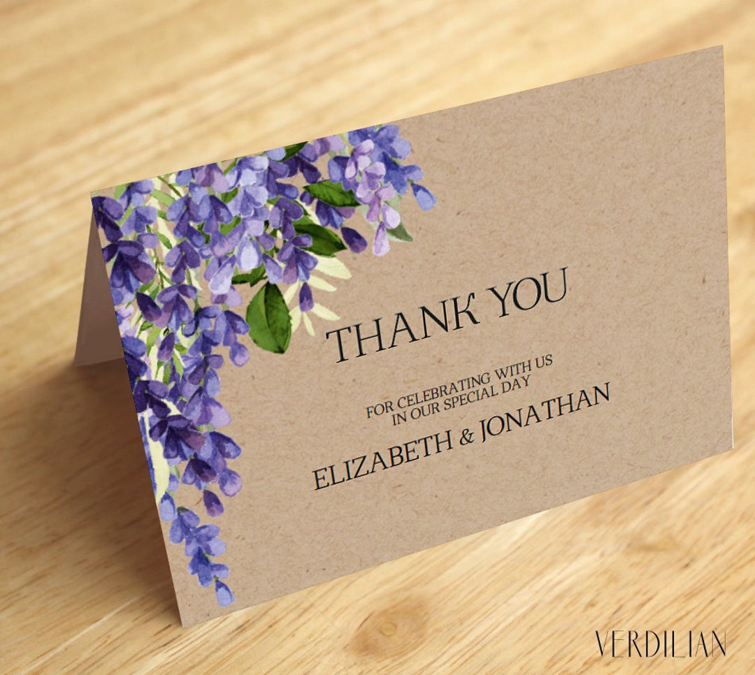 Rustic Thank You Card Template Lavender Printable Folded Thank You Card ...