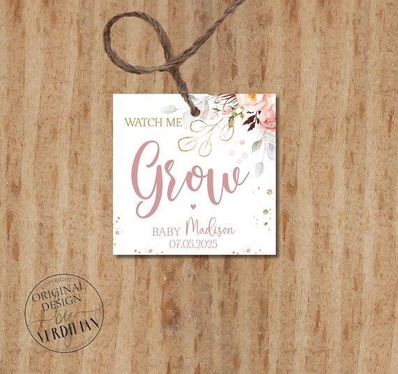 DIY Editable Watch Me Grow TagS PDF Template 2x2 Blush | Etsy