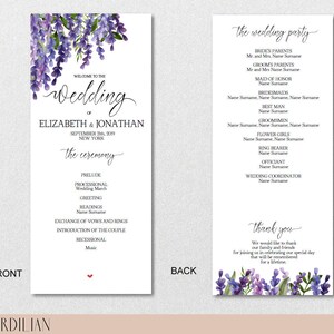 Lavender Wedding Program Printable, Wedding Program Template Rustic ...