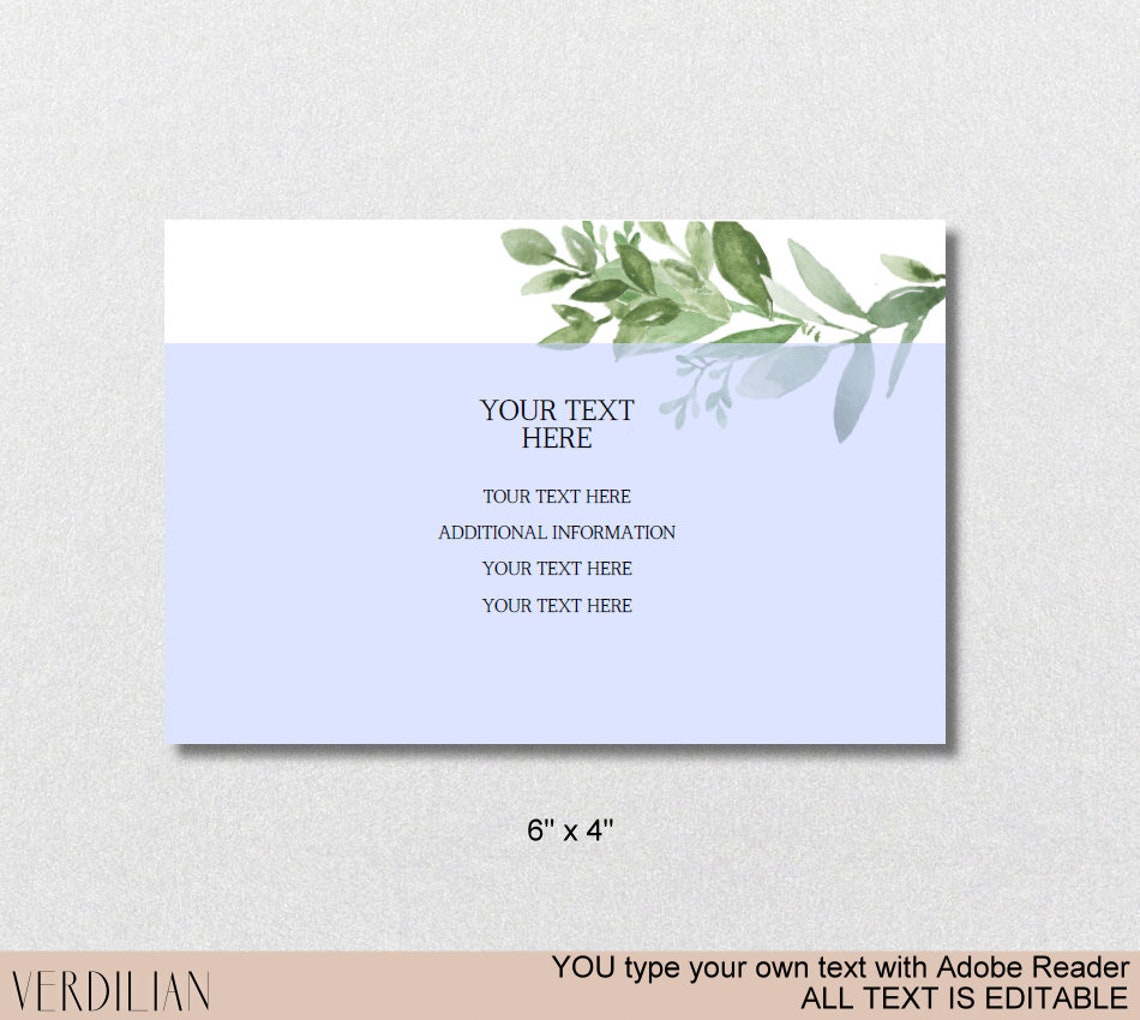 Greenery Info Card Editable Template Printable Insert Card - Etsy