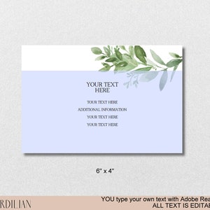 Greenery Info Card Editable Template Printable Insert Card DIY PDF ...