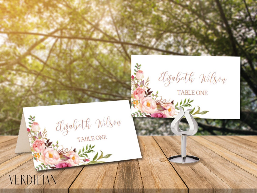 Rose Gold Place Card Wedding Printable and Escort Cards, Blush Floral ...