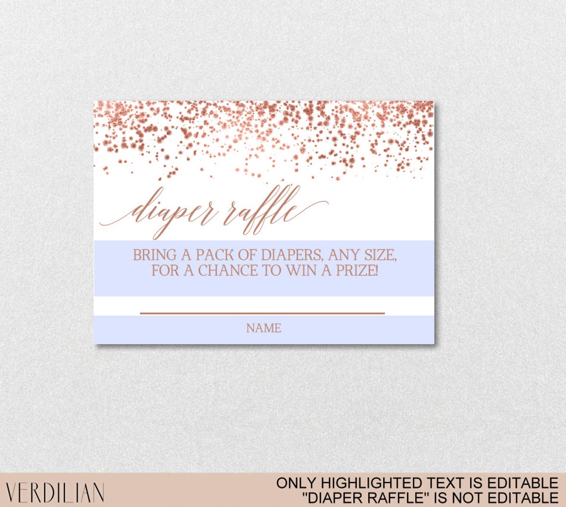 Rose Gold Confetti Printable Diaper Raffle Editable Insert - Etsy