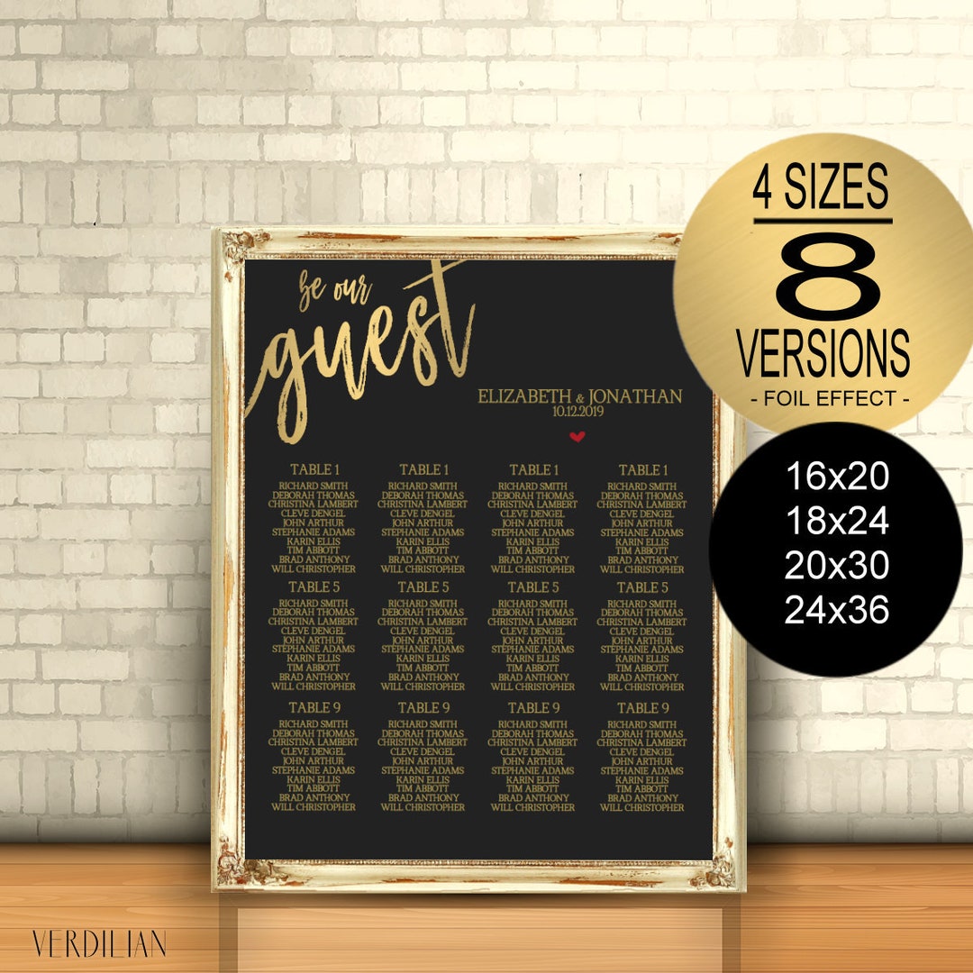 Be Our Guest Seating Chart Printable Template, Black Gold Wedding ...