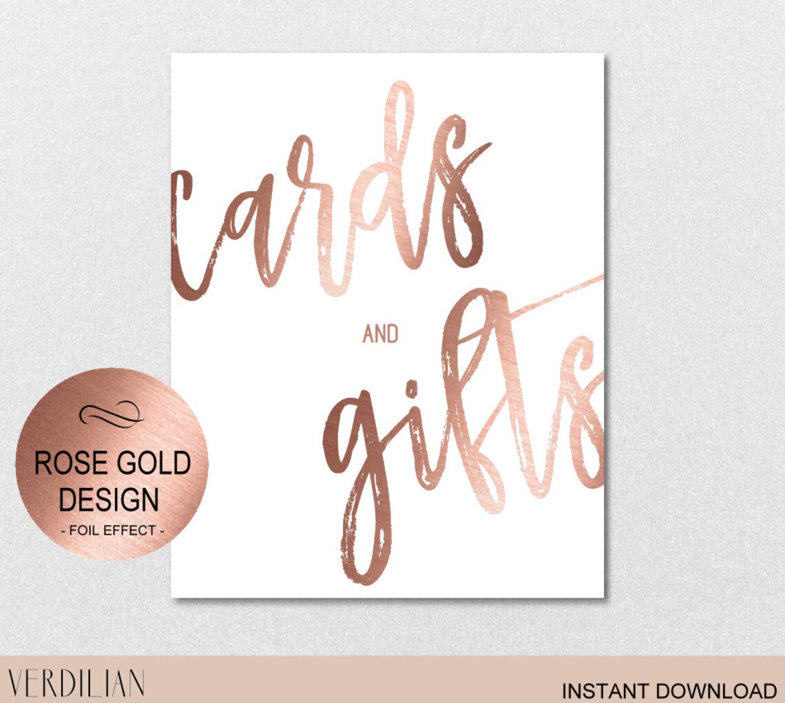 Cards and Gifts Sign Printable Template Rose Gold Gift Table | Etsy