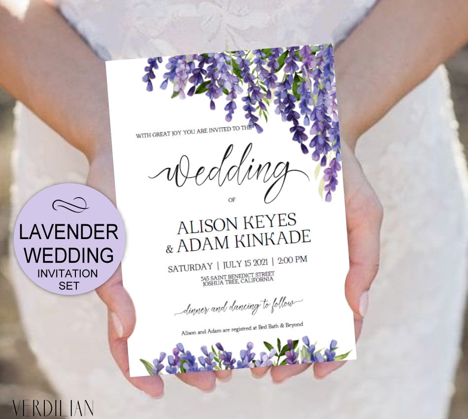 Lavender Wedding Invitation Template Set-Purple Flowers | Etsy