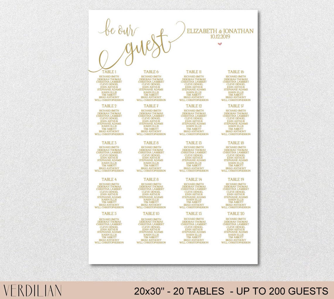 Be Our Guest Seating Chart Printable Template 4 sizes Gold | Etsy