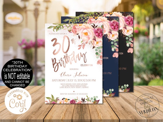 30th Birthday Invitation for Women Rose Gold 30th Invitation - Etsy