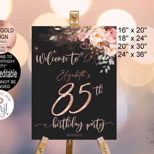 85th Birthday Party Welcome Sign, Welcome Birthday Sign, Rose Gold ...