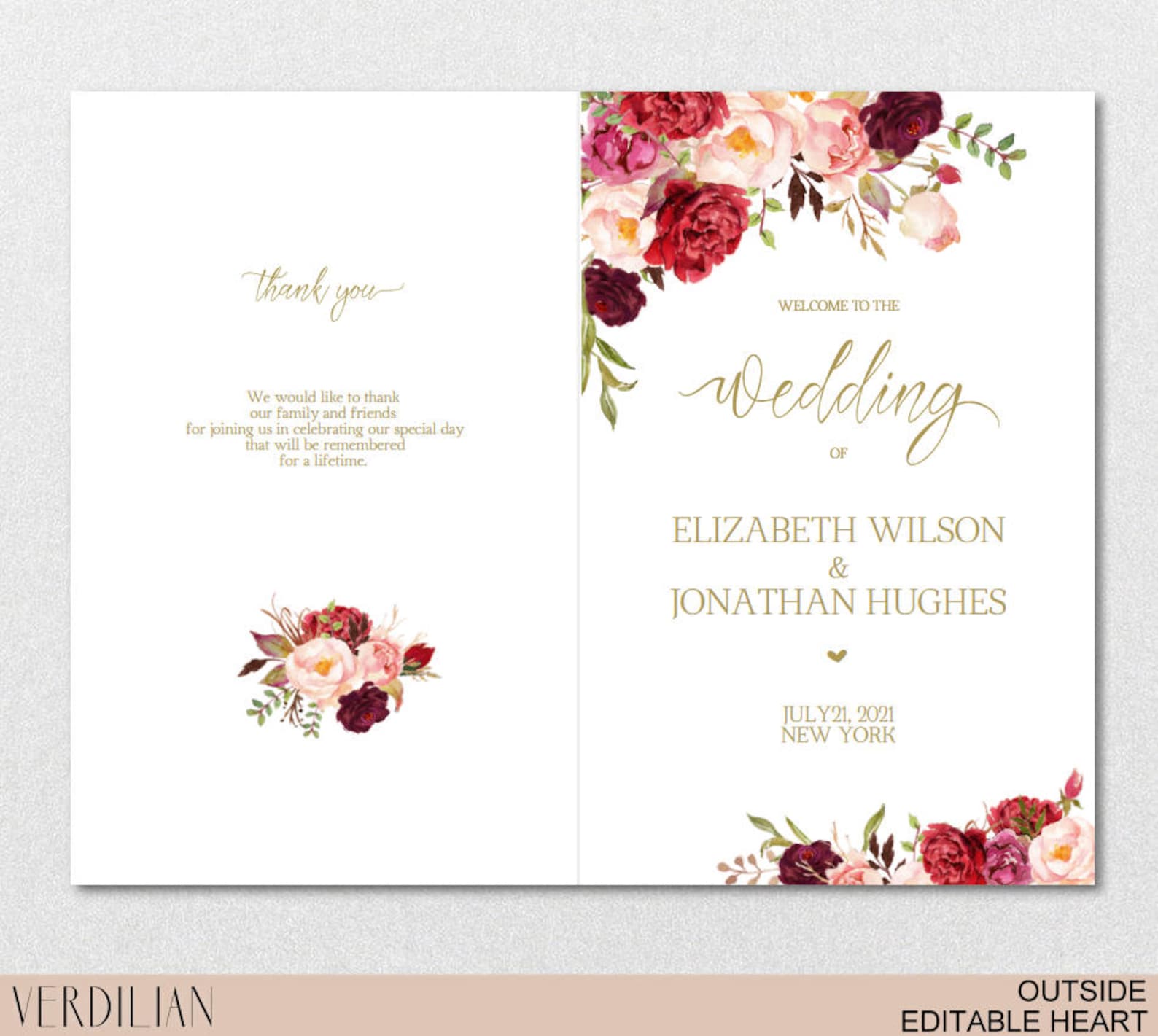 Folded Wedding Program Template Wedding Program Printable - Etsy