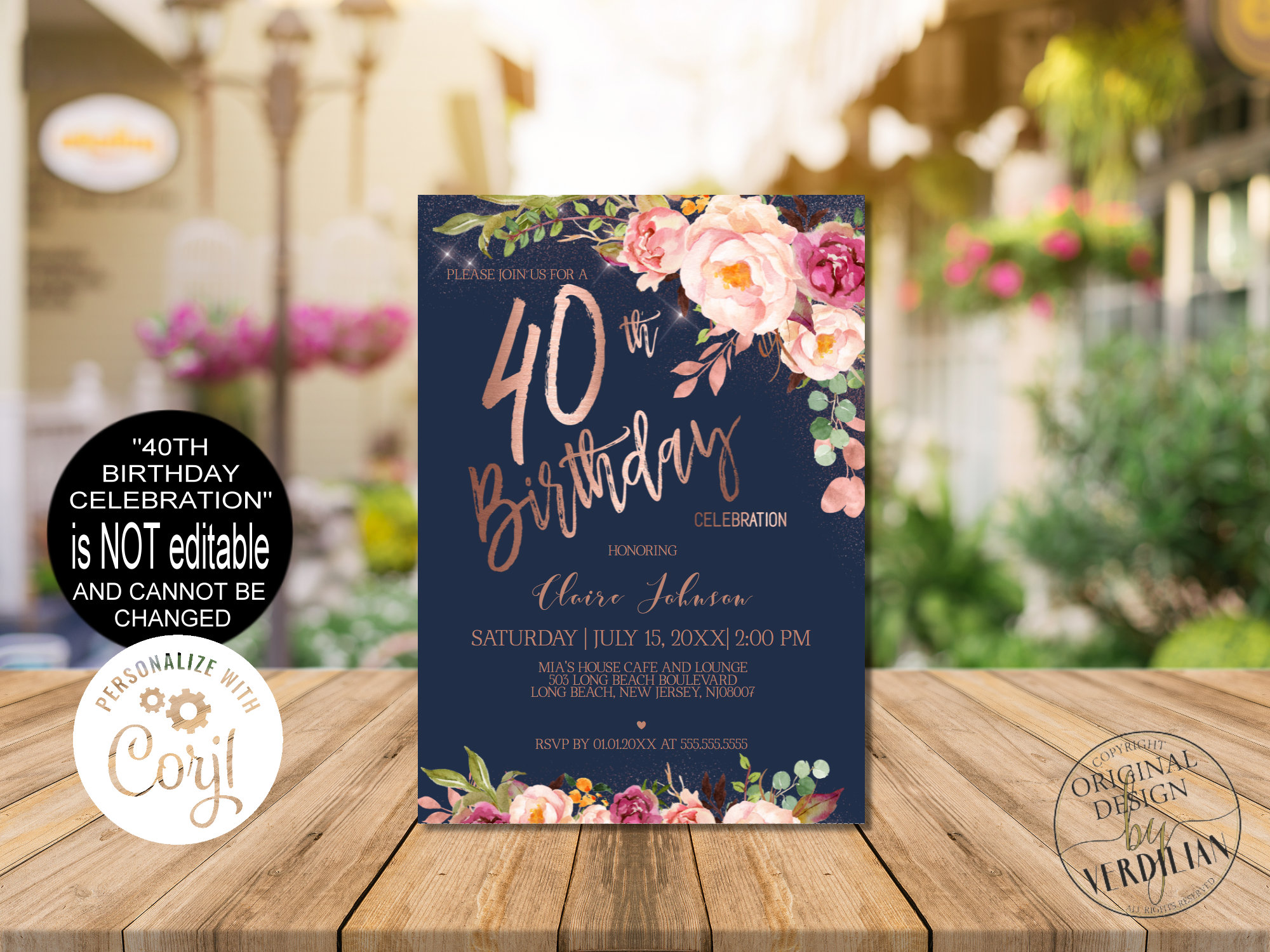 40th Birthday Invitation for Women Digital Blush Pink Navy - Etsy