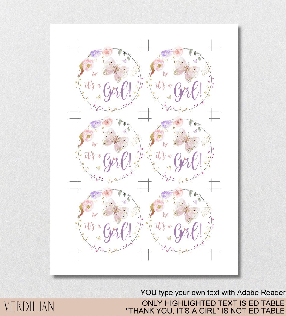 Editable Butterfly Purple Pink Favor Tags PDF Template | Etsy