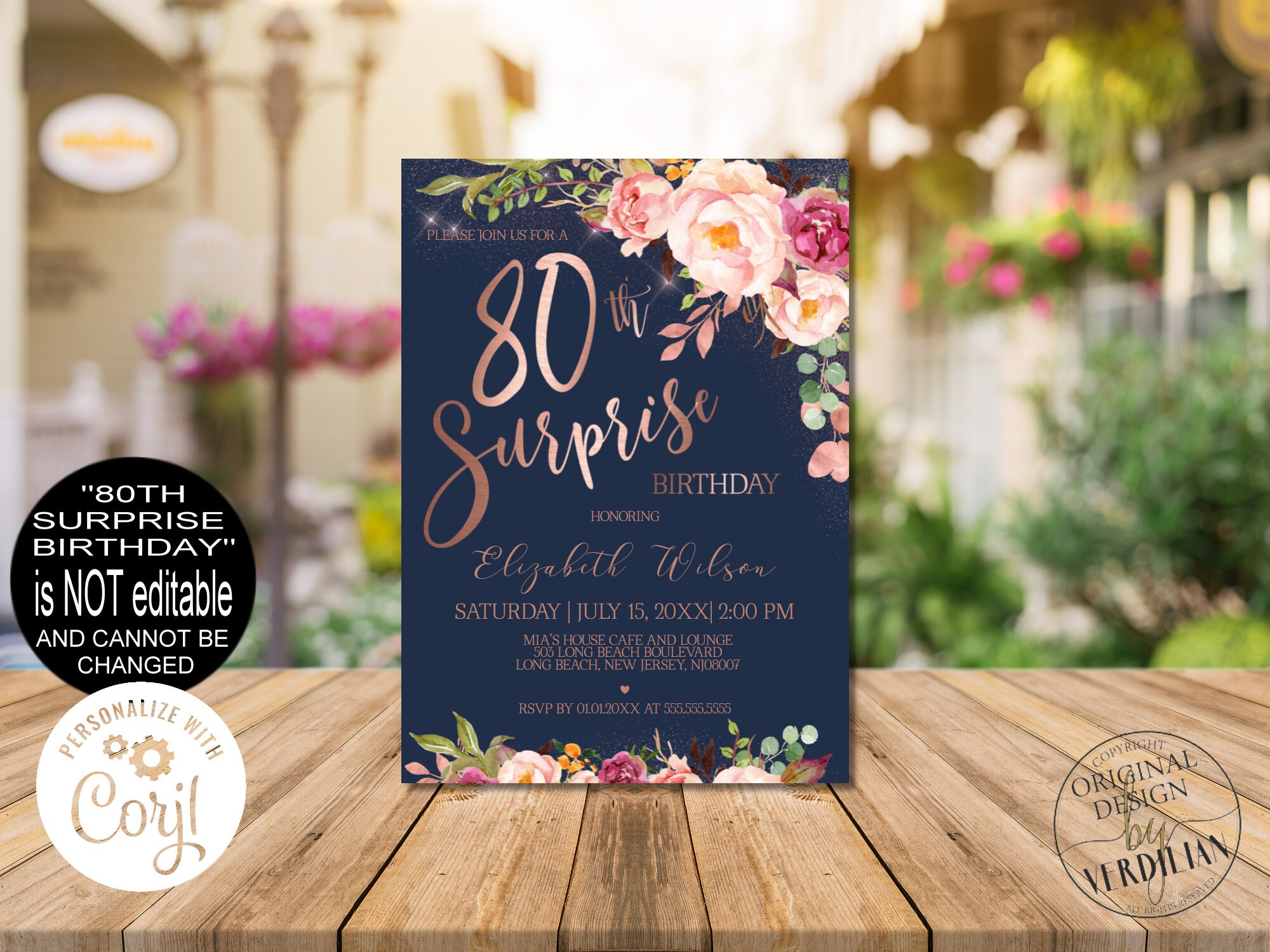 Surprise 80th Birthday Invitations for Women Rose Gold Floral - Etsy