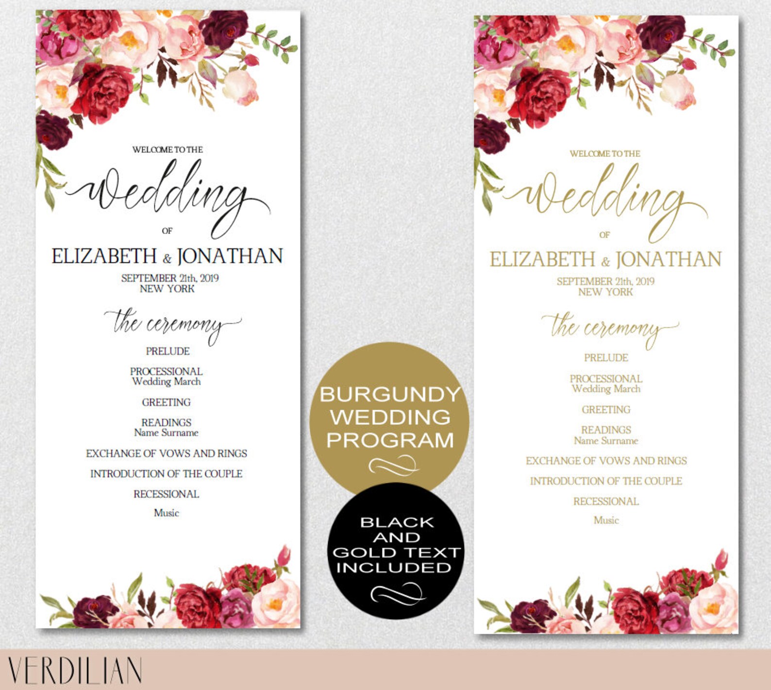 Wedding Program Printable Wedding Program Template Floral - Etsy
