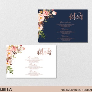 Blush Floral Details Card Editable Template Rose Gold Printable Shower ...