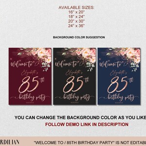 85th Birthday Party Welcome Sign, Welcome Birthday Sign, Rose Gold ...
