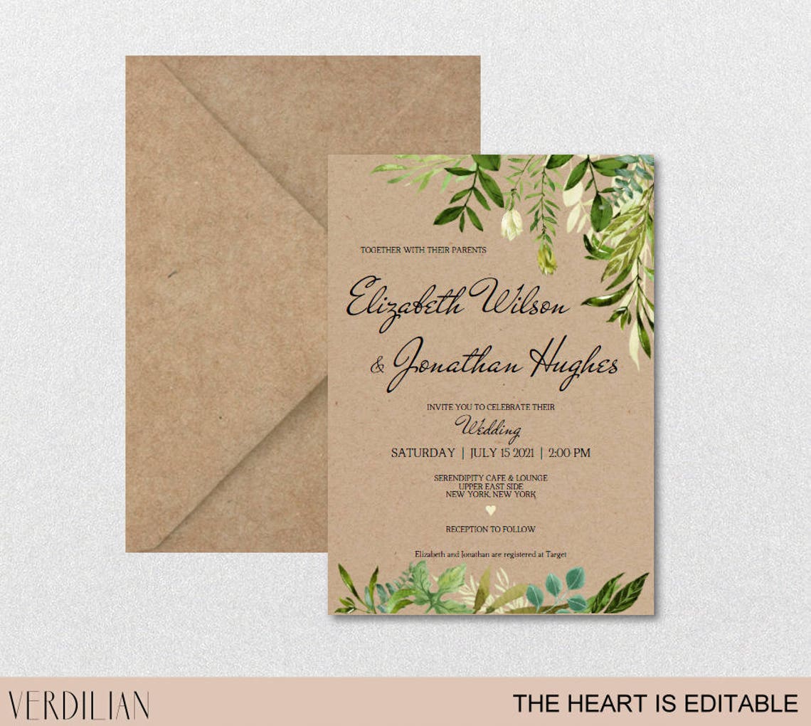 Rustic Wedding Invitation Template-Greenery Watercolor Wedding | Etsy