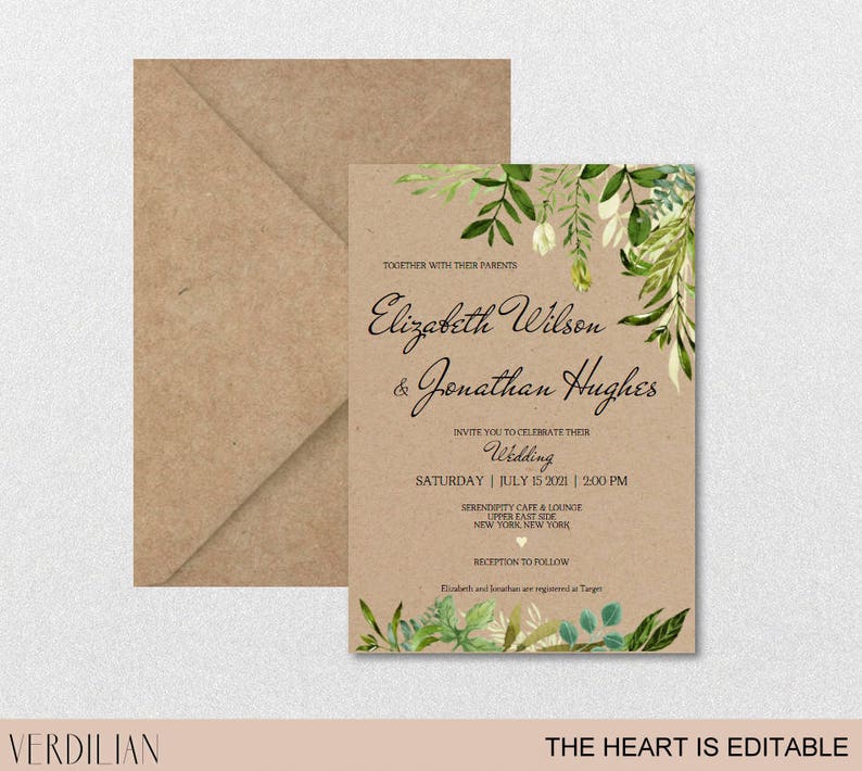 Rustic Wedding Invitation Template-Greenery Watercolor Wedding | Etsy