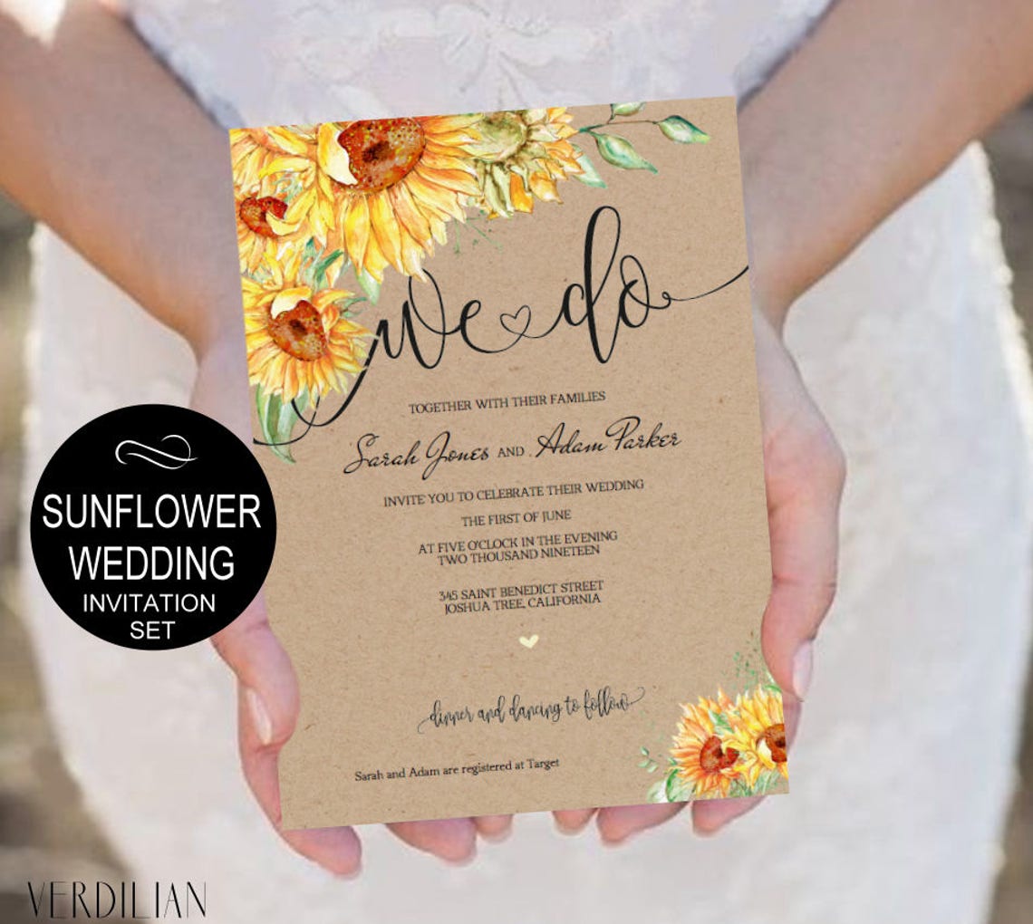 Sunflower Wedding Invitation Template Printable Wedding | Etsy