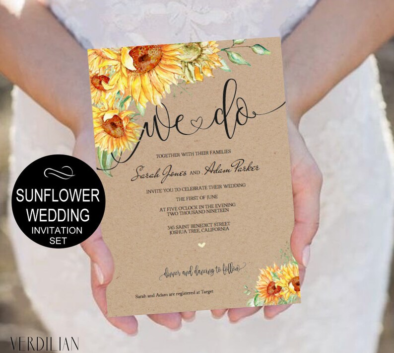 Sunflower Wedding Invitation Template Printable Wedding - Etsy UK