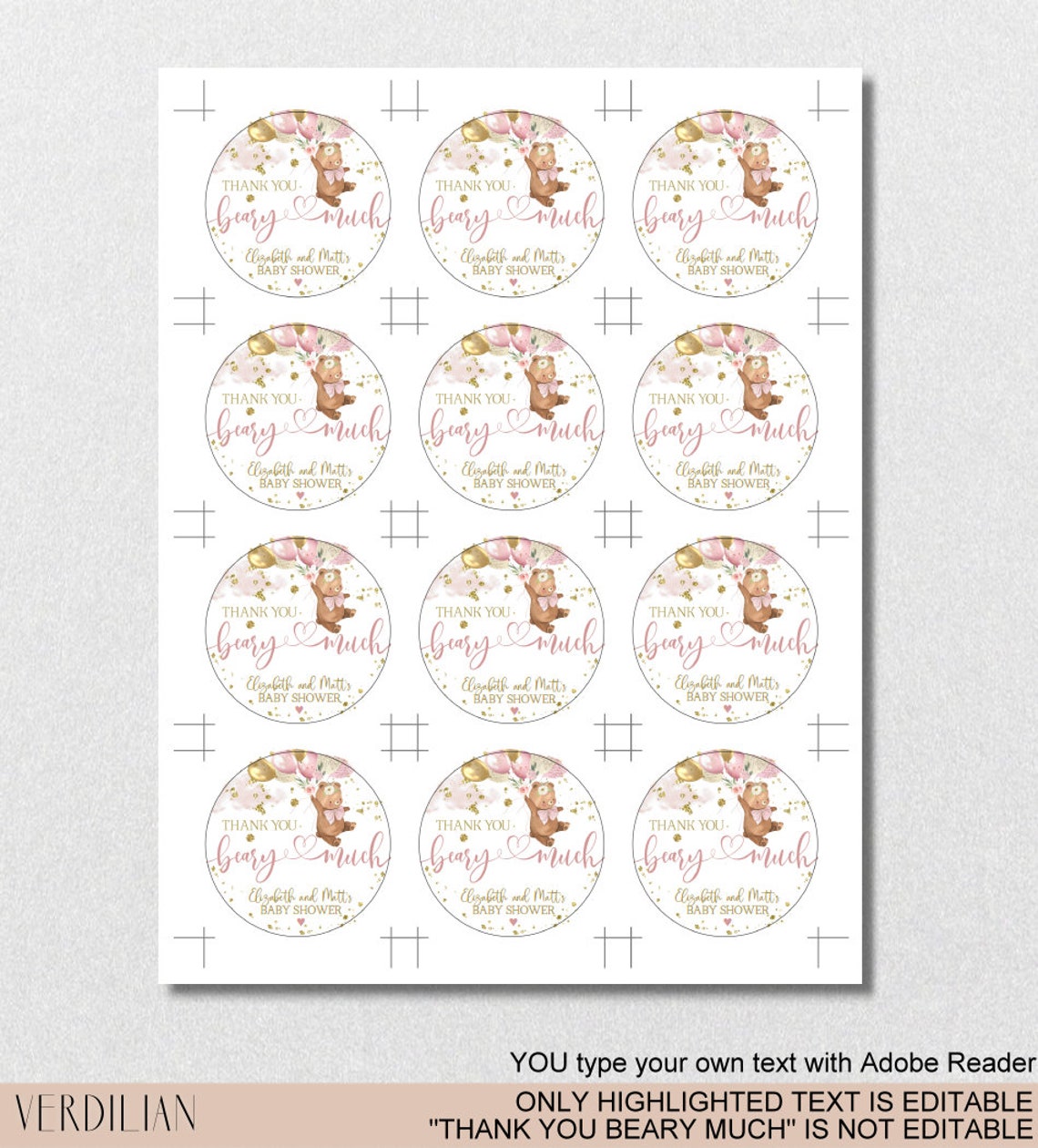 Editable Round Favor Tags PDF Template 2x2 Baby Girl | Etsy