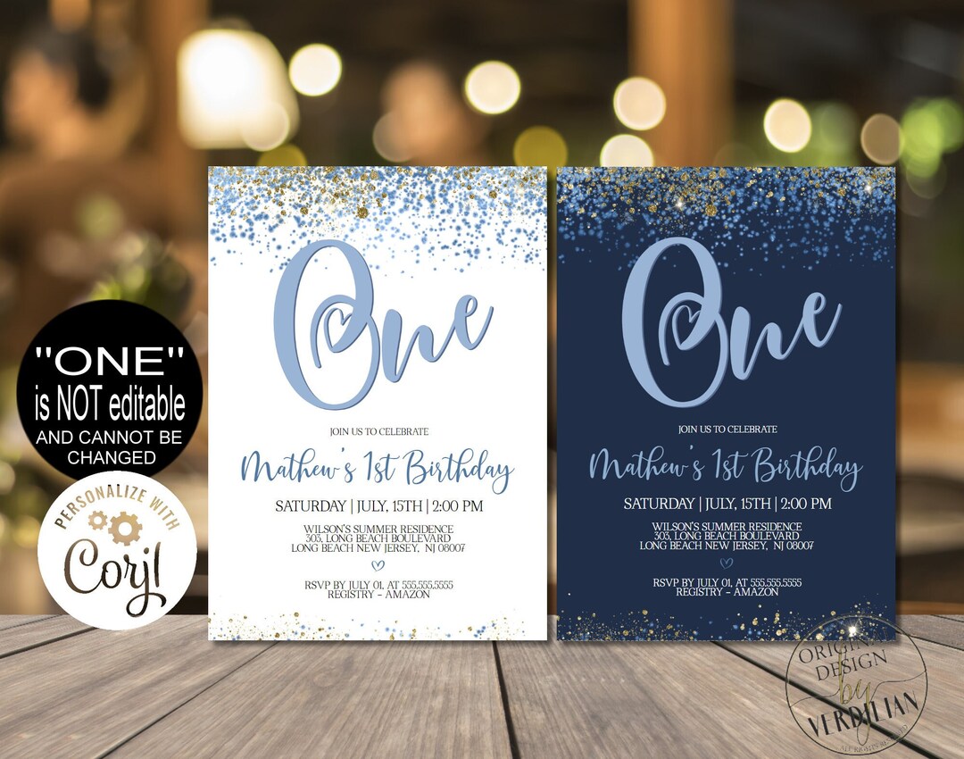 1st Birthday Invitation Boy, First Birthday Party Invite, Navy Blue ...