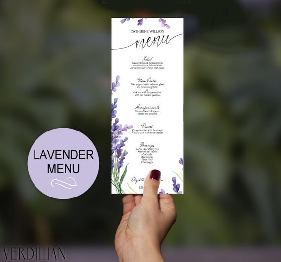 Lavender Wedding Menu Template Wedding Watercolor Printable | Etsy