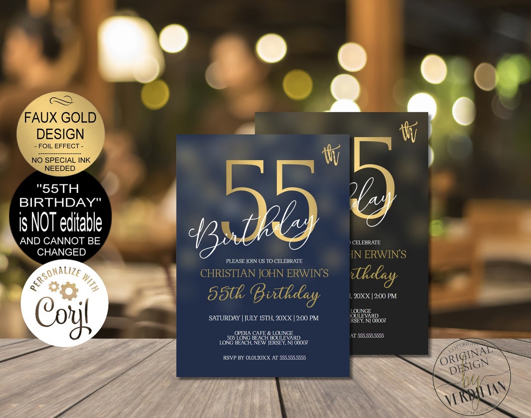 55th Birthday Invitations for Men55th Birthday Party - Etsy