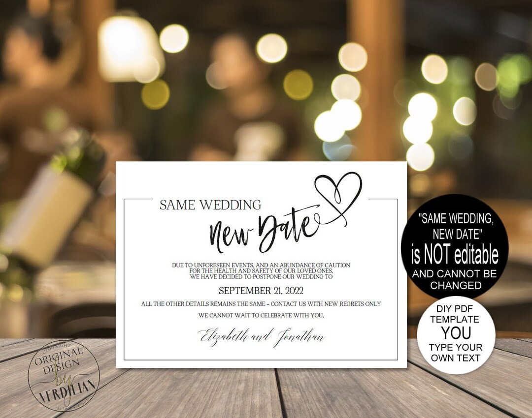 New Date Wedding Announcement Template Same Wedding New Date - Etsy