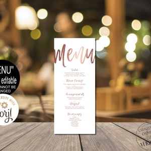 Black Rose Gold Menu Template Printable Wedding Menus Navy Rose Gold ...