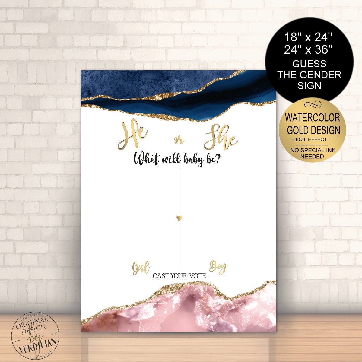 He or She Sign Pink and Blue Gender Voting Sign Watercolor Matching ...