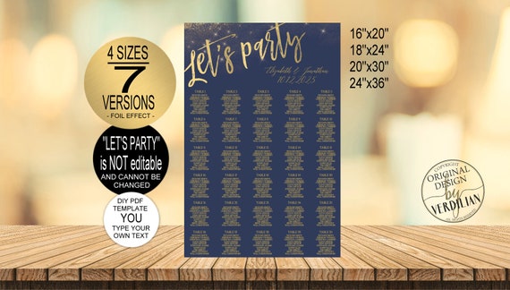 DIY Wedding Seating Chart Printable Template 7 Versions Navy | Etsy