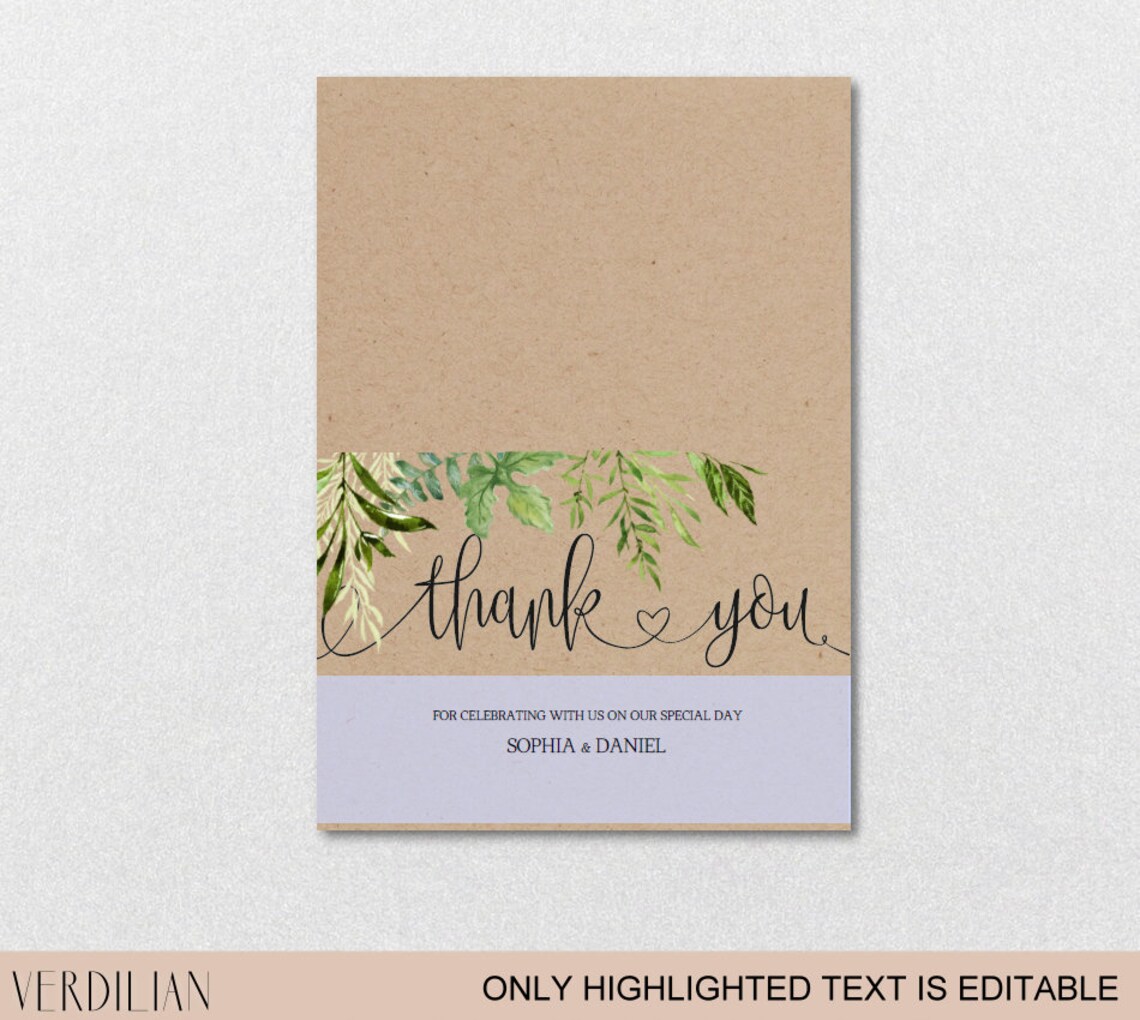 Rustic Thank You Card template Printable Folded Thank You | Etsy