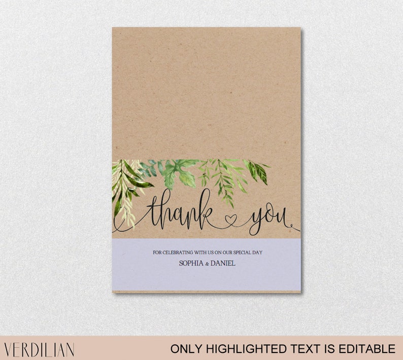 Rustic Thank You Card template Printable Folded Thank You | Etsy