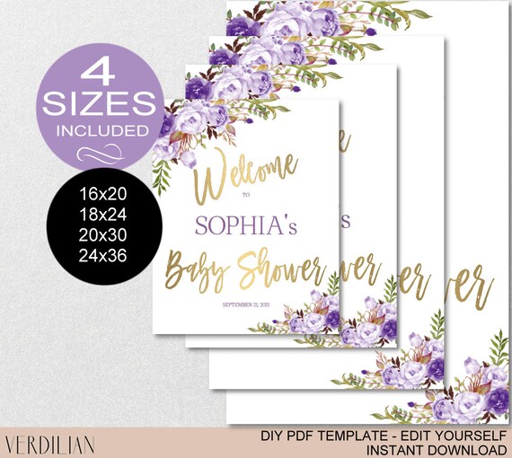 Purple Printable Baby Shower Borders Editable Welcome To Baby Shower