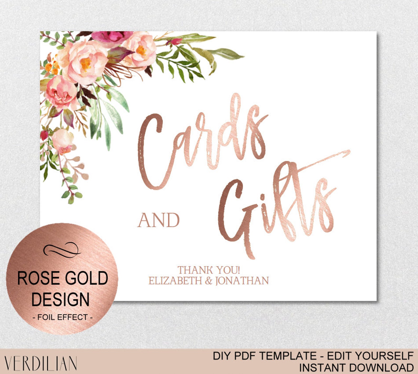Cards and Gifts Sign Printable Template Rose Gold Gift Table - Etsy