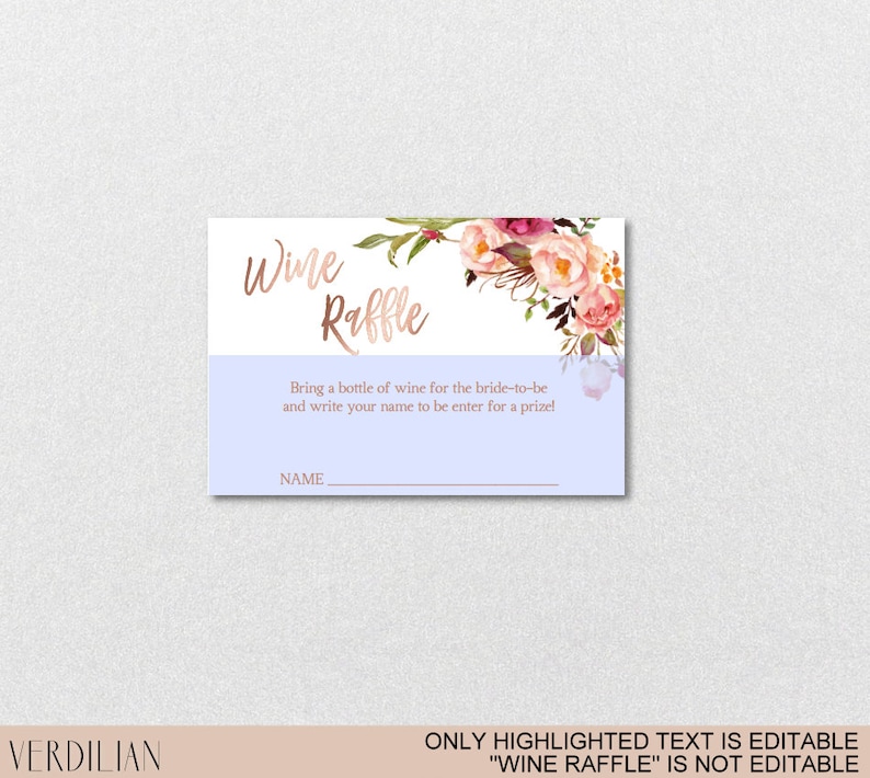 Blush Rose Gold Floral Wine Raffle Ticket Insert Card Blush | Etsy